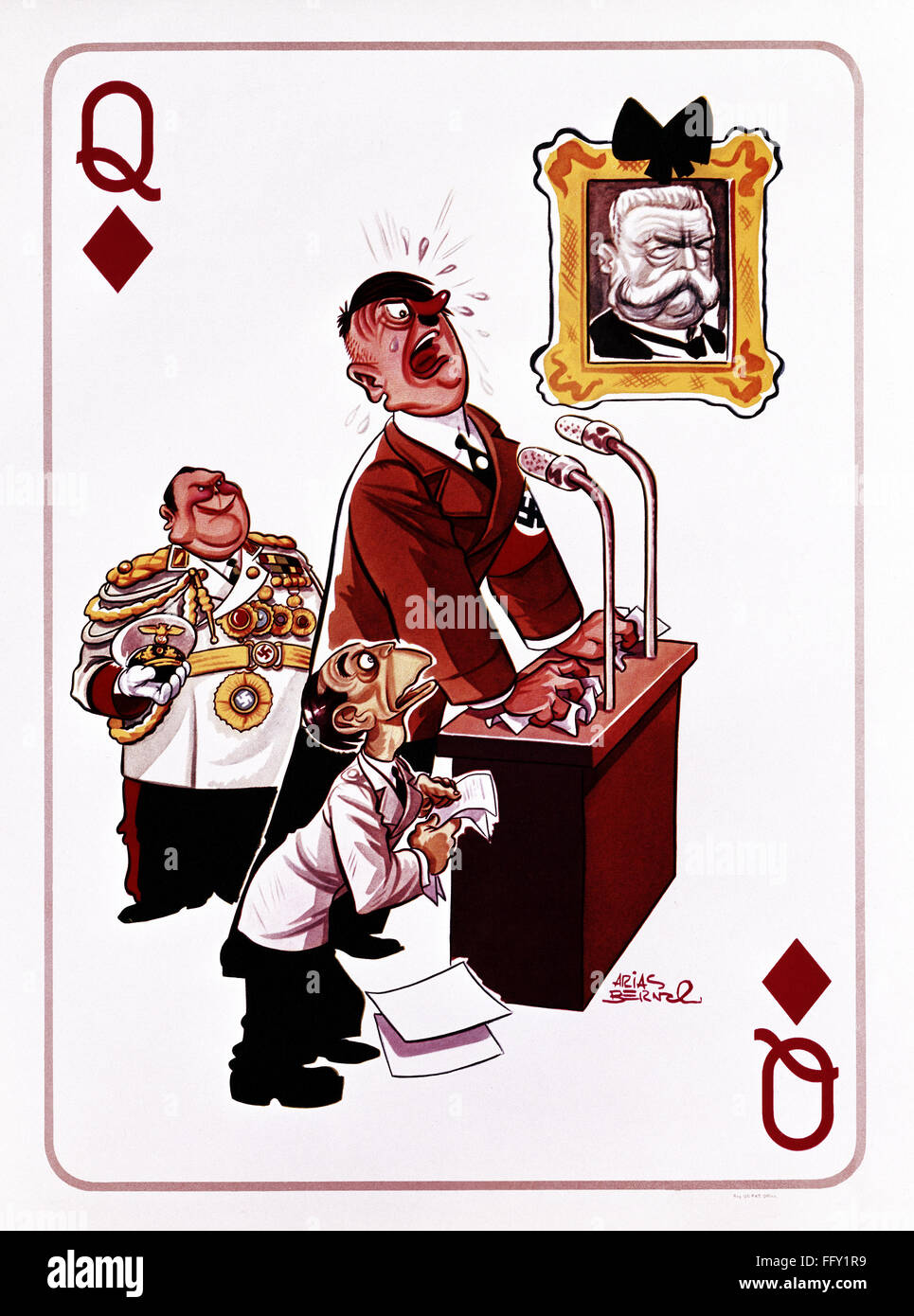 WORLD WAR II: CARTOON, 1945. /nPlaying card, queen of diamonds, showing ...