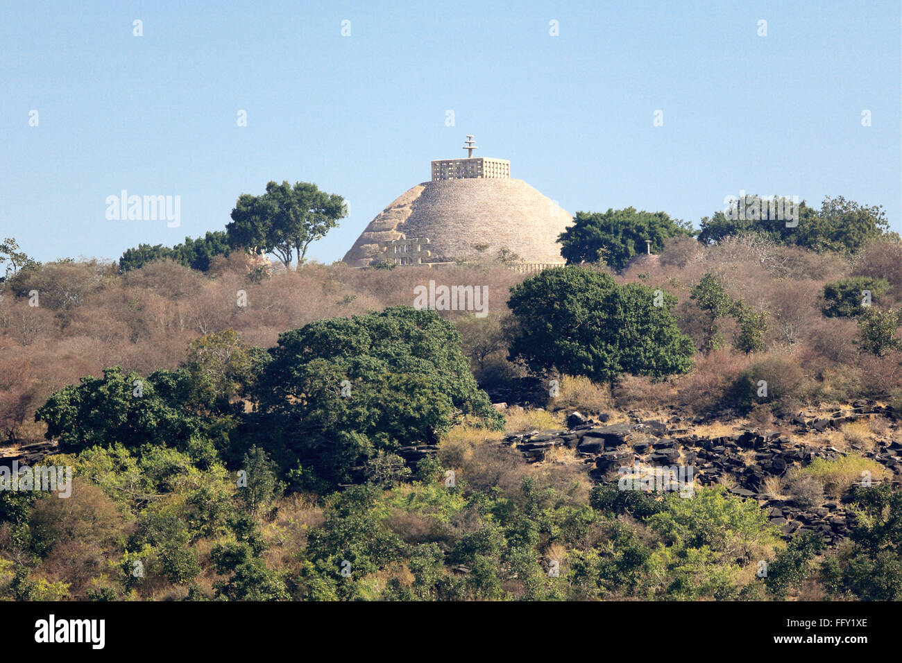 Stupa 1 seen from road located on hill top of sanchi 46kms northeast ...