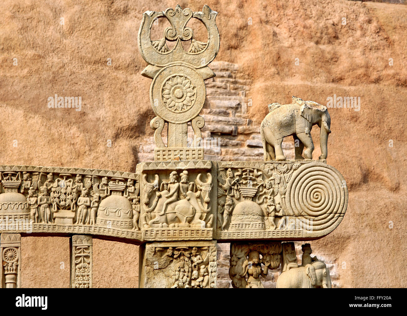 Details of northern pillar of eastern gateway showing stories of Buddha ...