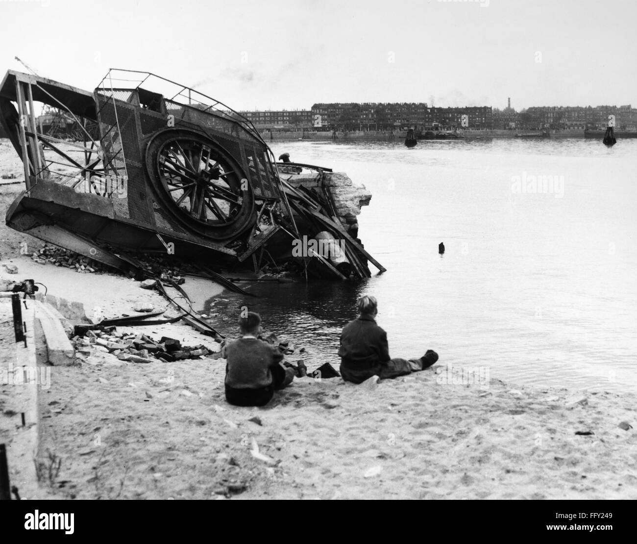WORLD WAR II: ROTTERDAM. /nTwo boys at the docks of the Dutch city of ...