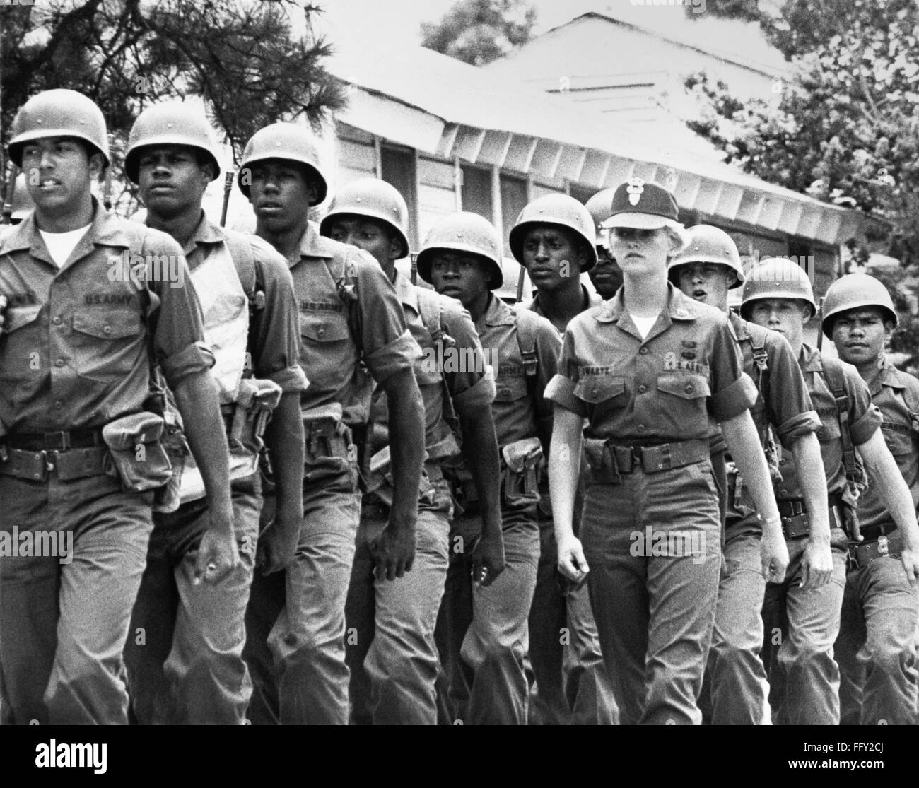 U.S. ARMY: MARCHING DRILL. /nDrill instructor Ann Swartz leads recruits ...
