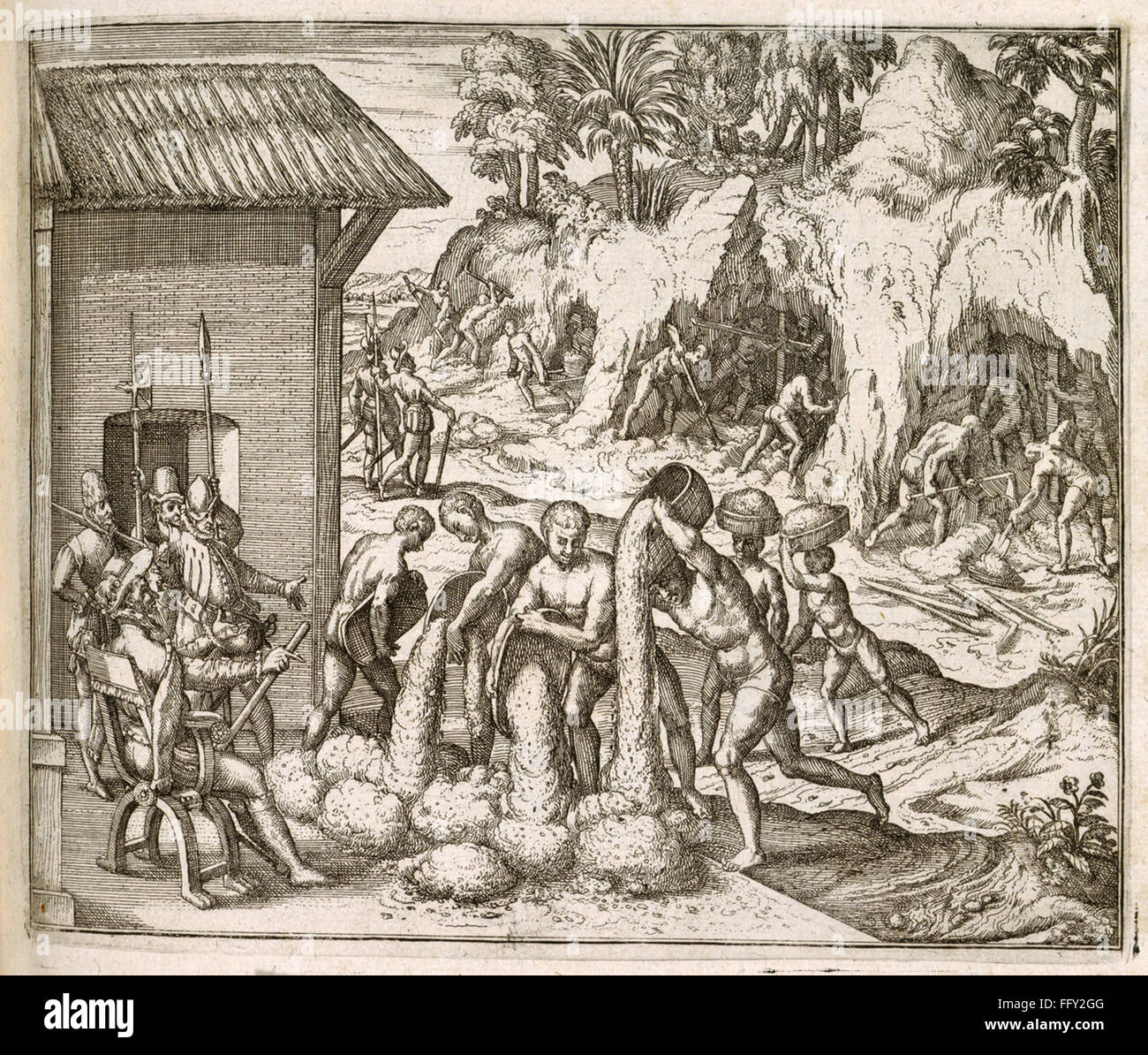 This historical scene depicts enslaved people from Guinea working in ...