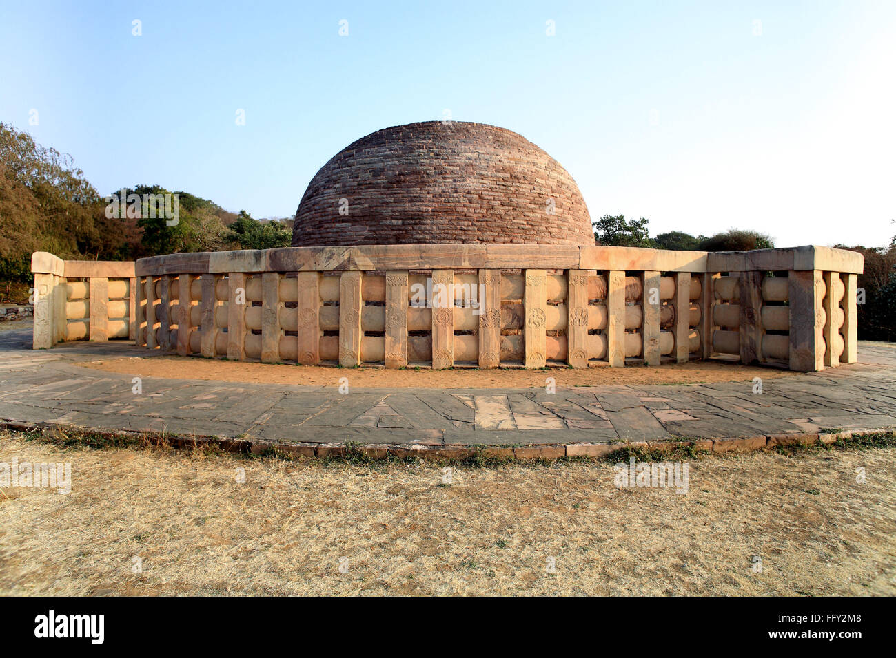 View of stupa 2 with carved medallions decorate surrounding walls ...