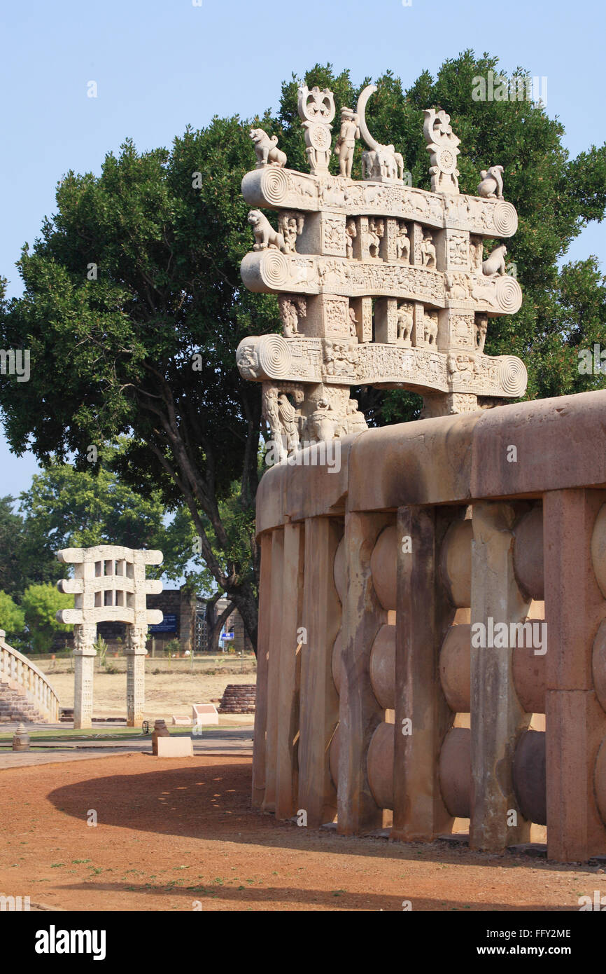 North gateway of stupa 1 showing stupa 3 in background , Sanchi near ...