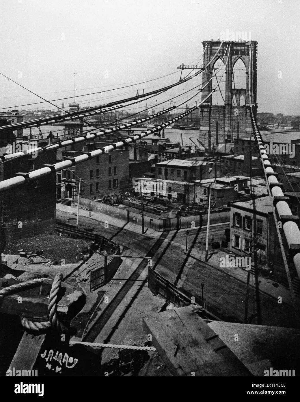 NEW YORK: BROOKLYN BRIDGE. /nThe Brooklyn Bridge under construction ...