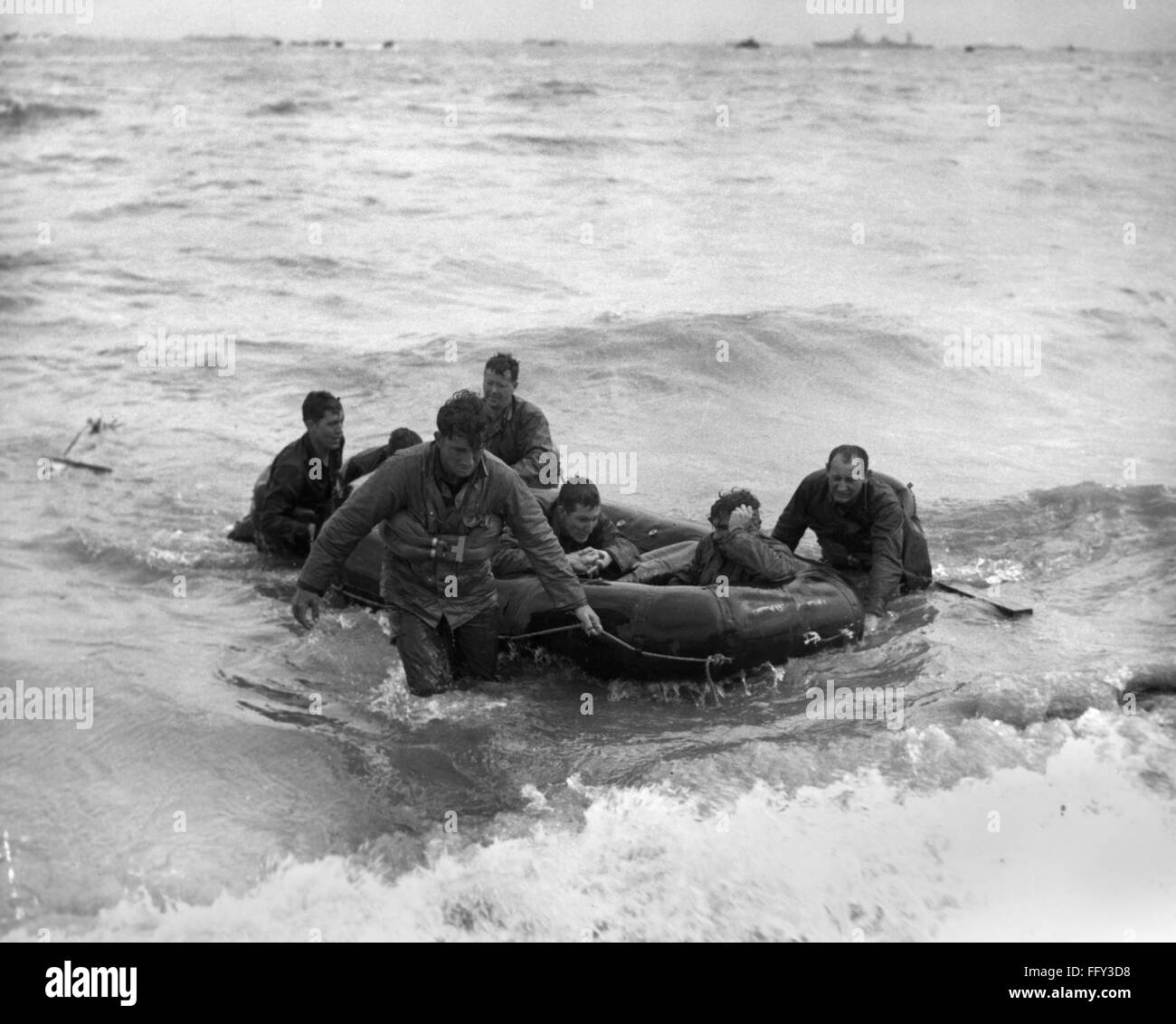 WORLD WAR II: NORMANDY. /nAmerican survivors of a sunken LCVP landing ...