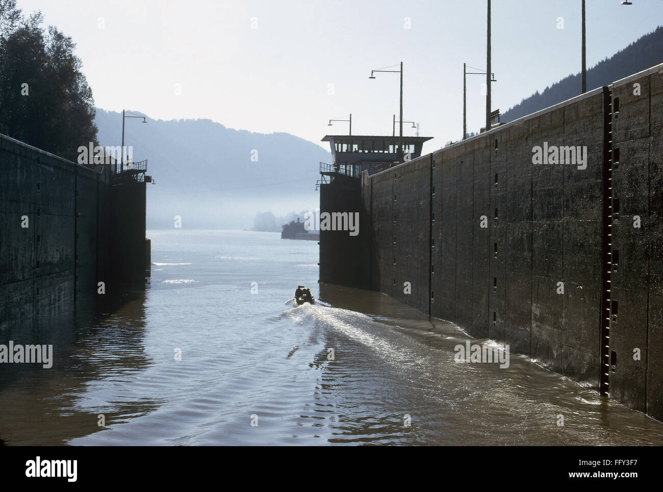 DANUBE: JOCHENSTEIN LOCK. /nA view of the Jochenstein lock on the ...