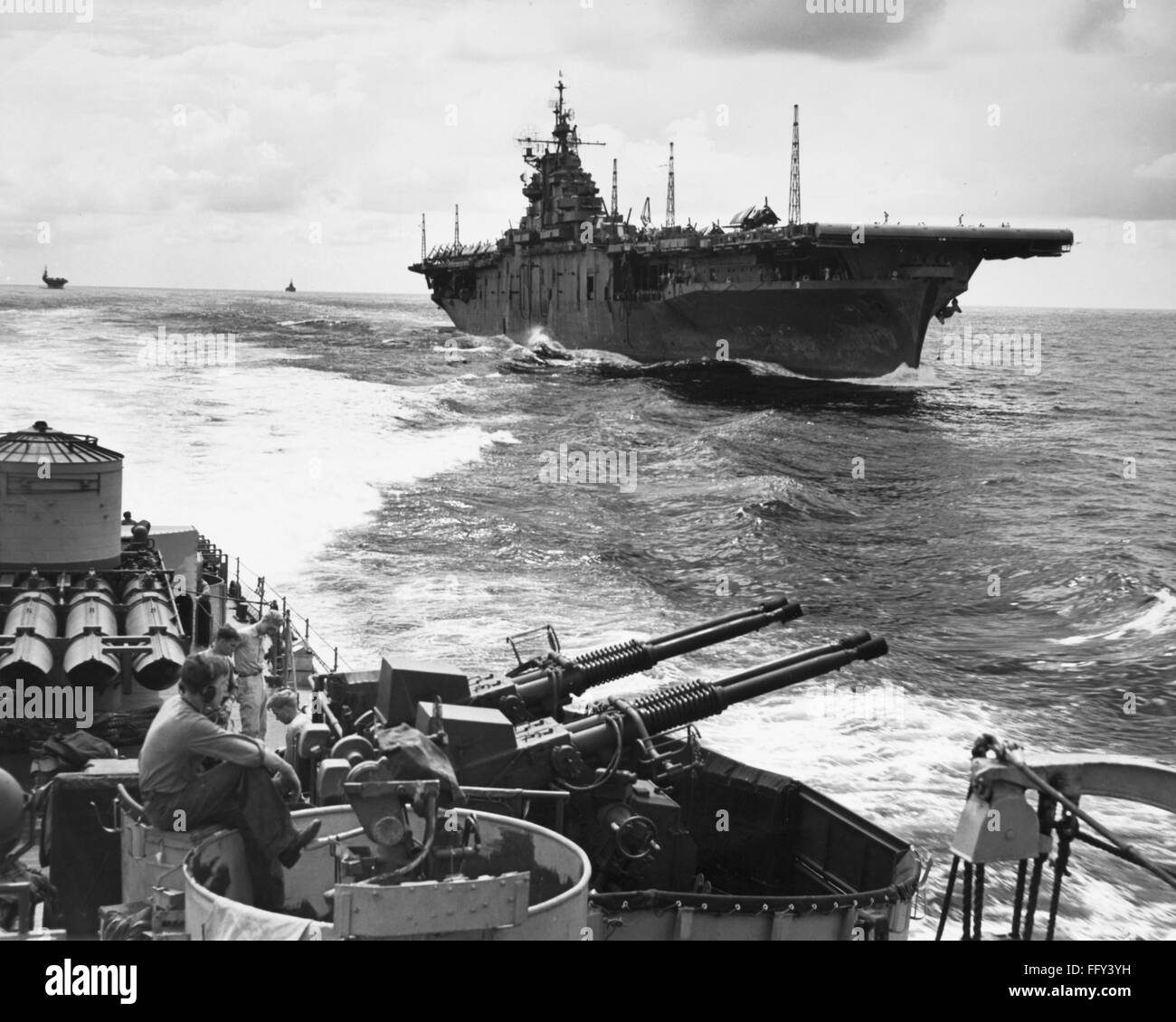 WWII: USS ESSEX, 1943. /nThe USS Essex aircraft carrier as seen from ...