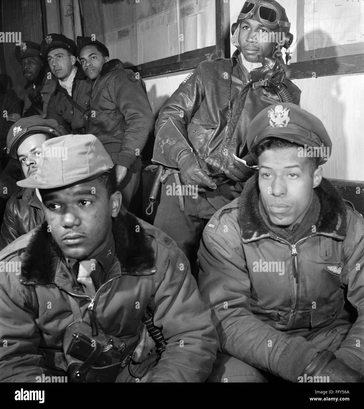 WWII: TUSKEGEE AIRMEN, 1945. /nA group of Tuskegee Airmen attending a ...