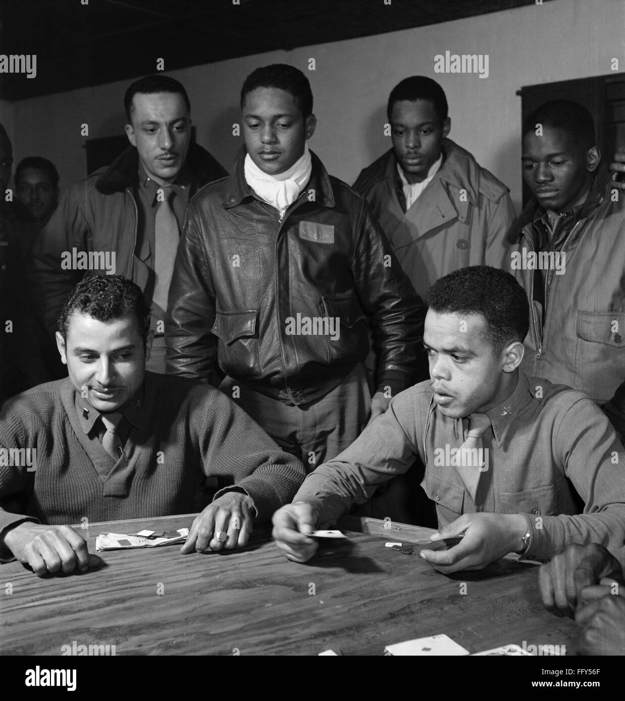 WWII: TUSKEGEE AIRMEN, 1945. /nGroup of Tuskegee Airmen playing cards ...