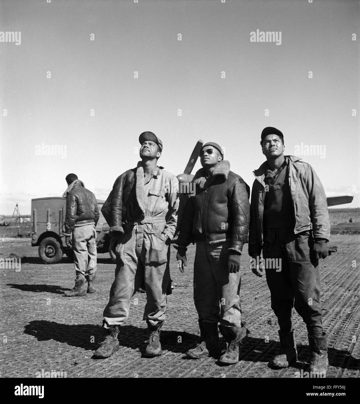 WWII: TUSKEGEE AIRMEN, 1945. /nMembers of the Tuskegee Airmen ground ...