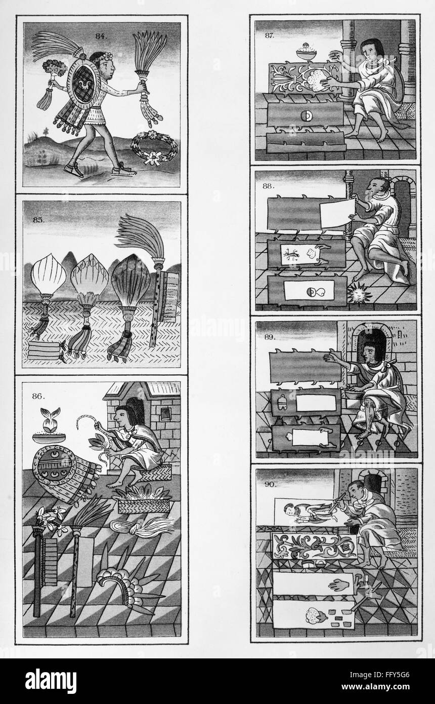 AZTEC CRAFTSMEN. /nAn Aztec feather headdress maker and a painter ...
