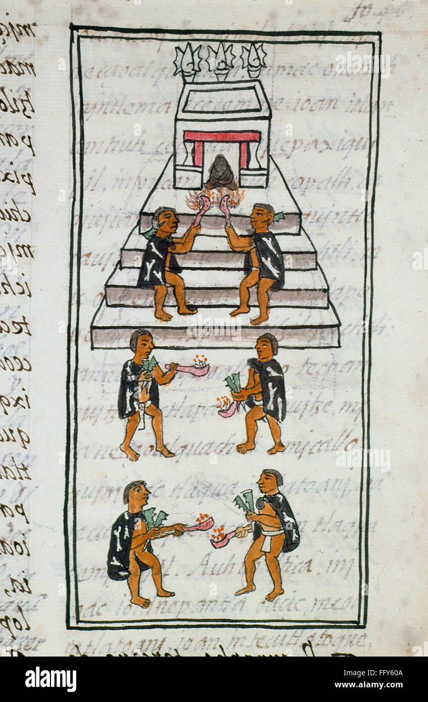 AZTEC CEREMONY. /nAztec priests performing a ceremony at a temple ...