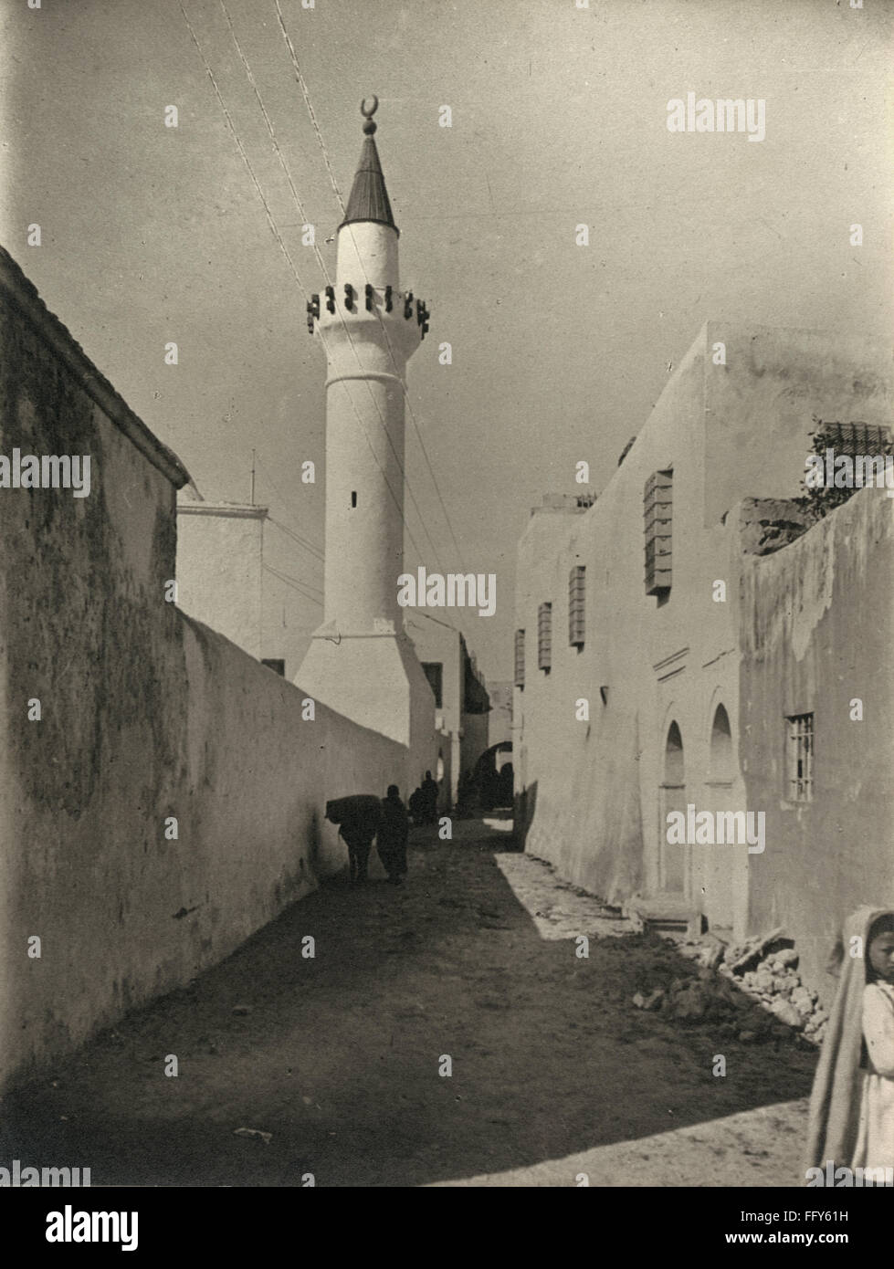 LIBYA: TRIPOLI. /nMinaret of a mosque on a street in Tripoli, Libya ...