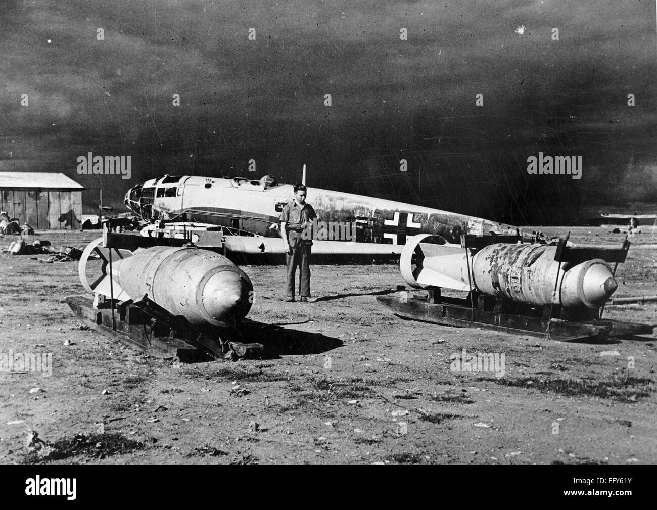 WORLD WAR II: LIBYA, c1943. /nDamaged German bombs at an airfield near ...