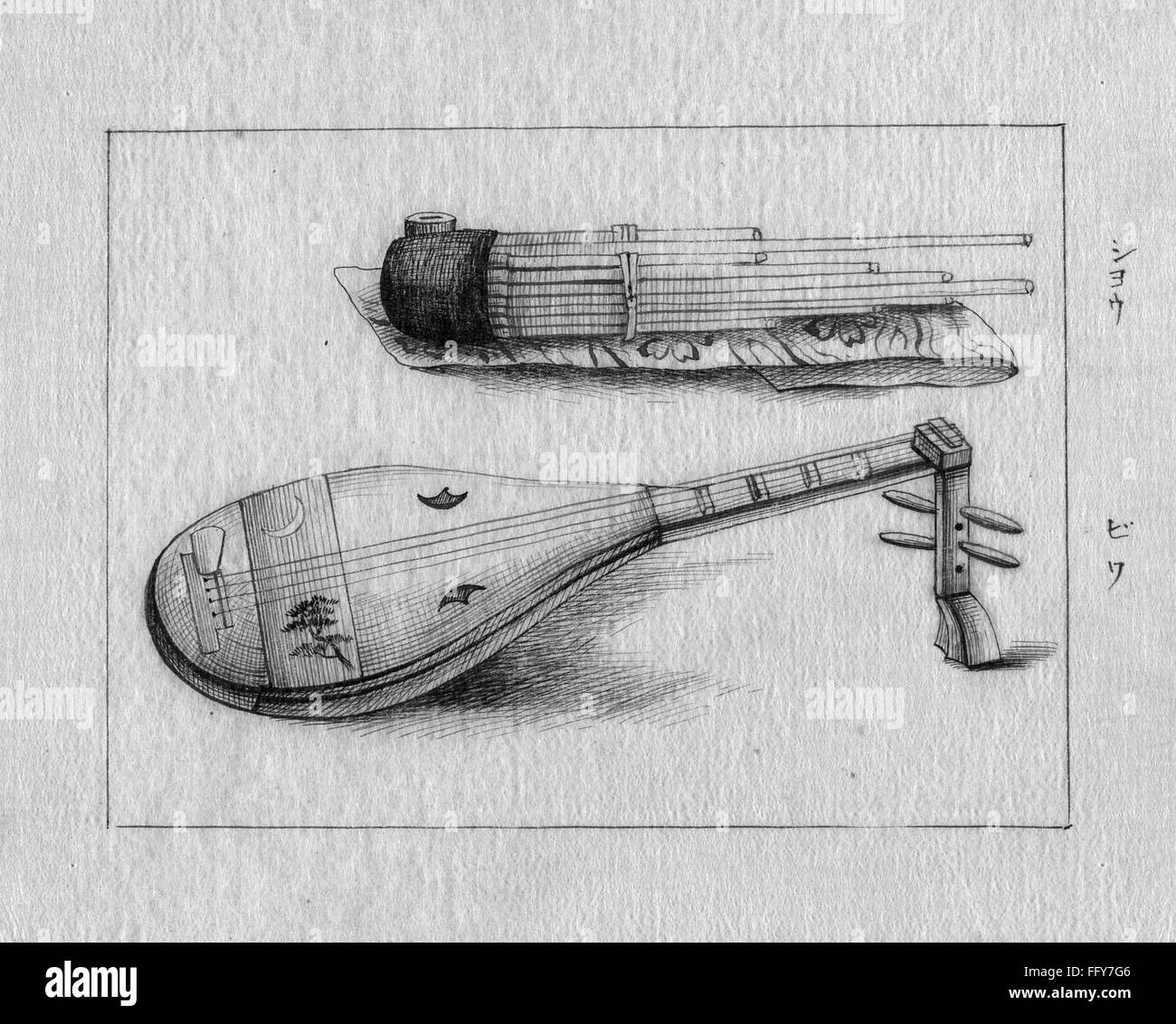 JAPANESE INSTRUMENTS. /nA biwa and a sho, a panpipe-like wind ...
