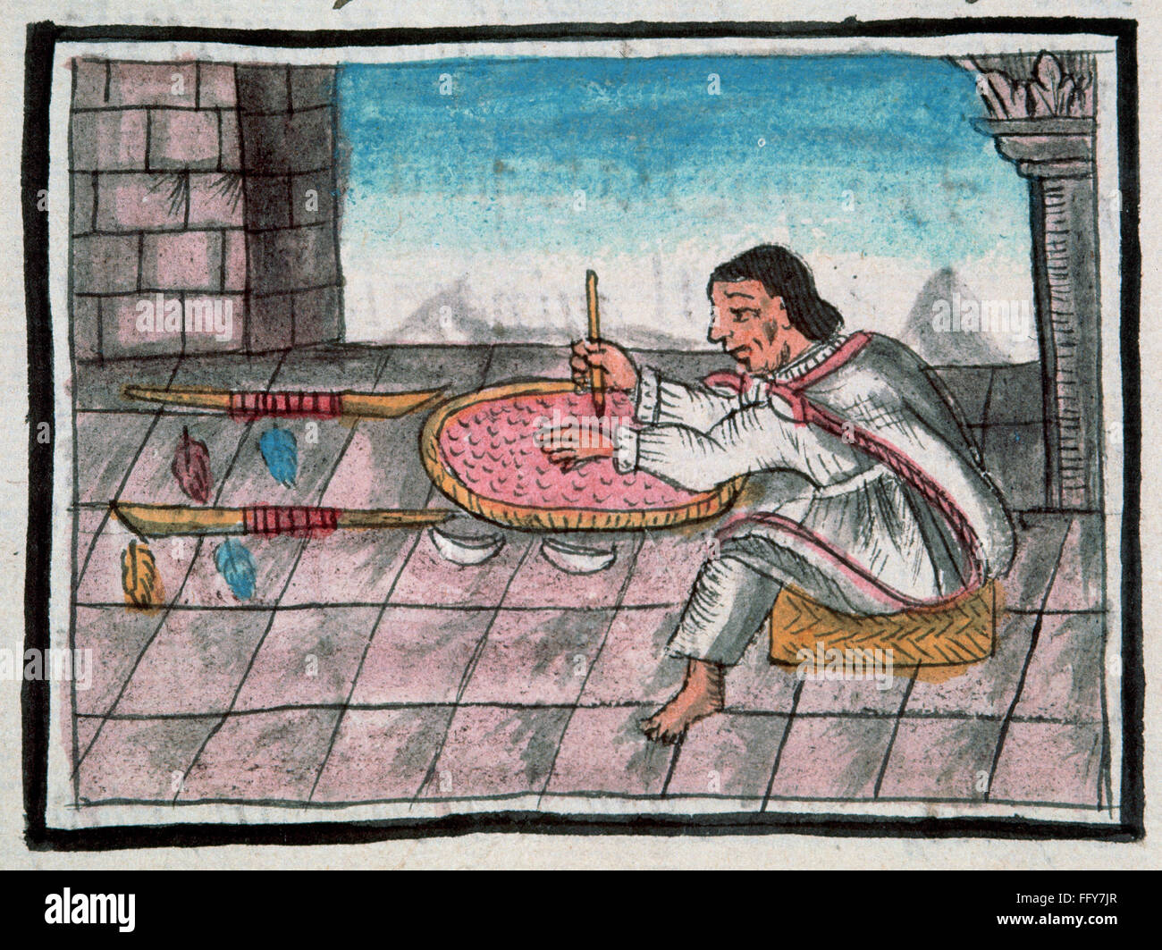 MEXICO: AZTEC CRAFTSMAN. /nAn Aztec craftsman decorating a shield with ...