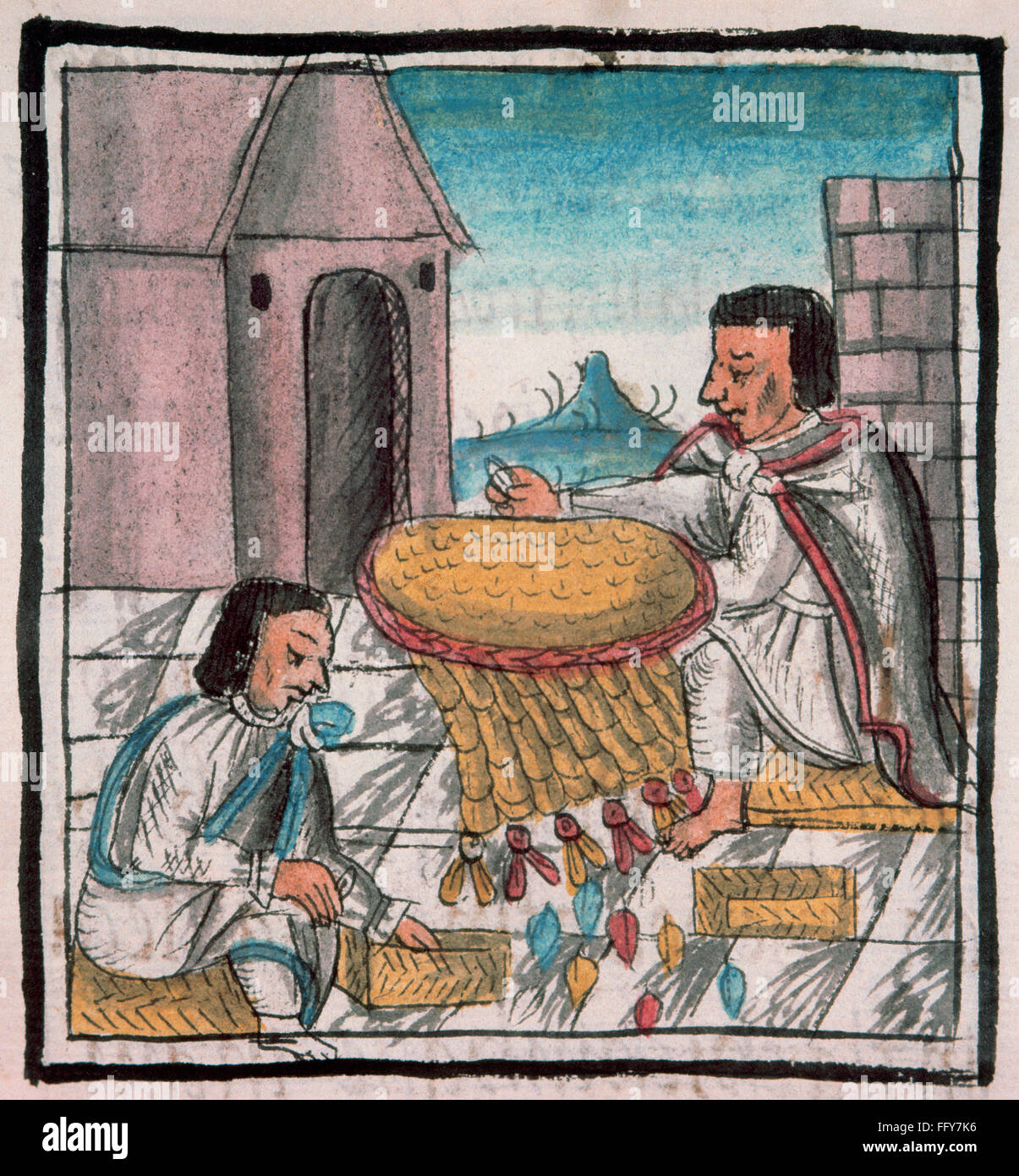 MEXICO: AZTEC CRAFTSMEN. /nTwo Aztec craftsmen decorating a shield with ...