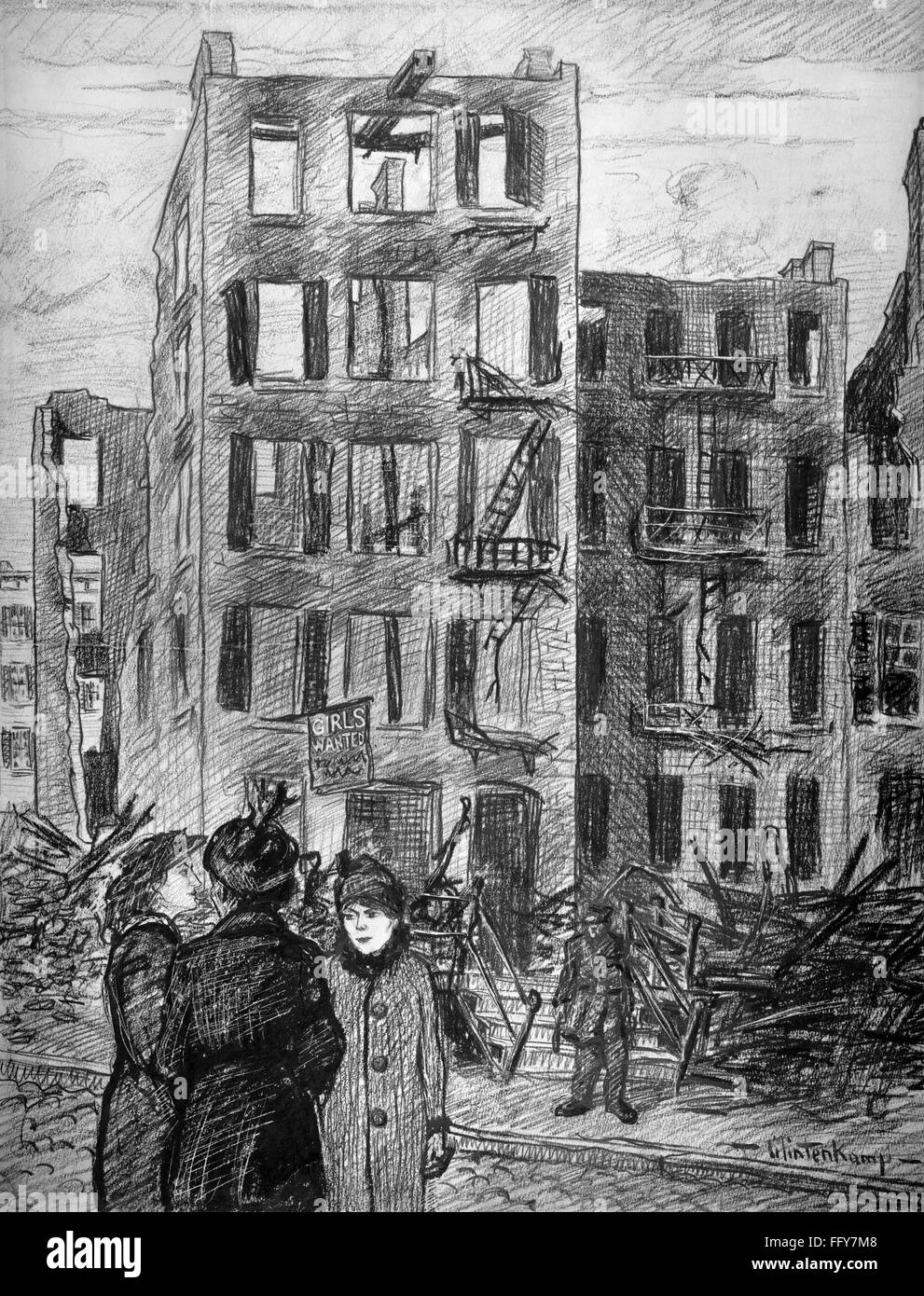 NEW YORK: TRIANGLE FACTORY. /nThree women standing across the street ...