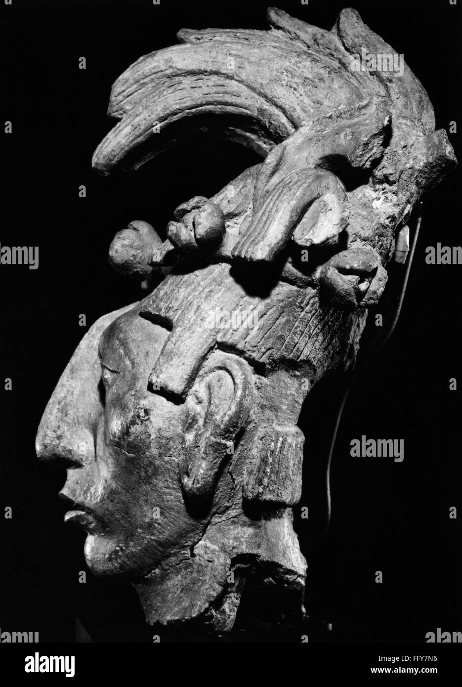 MEXICO: MAYAN SCULPTURE. /nStucco sculpture of the head of a young ...