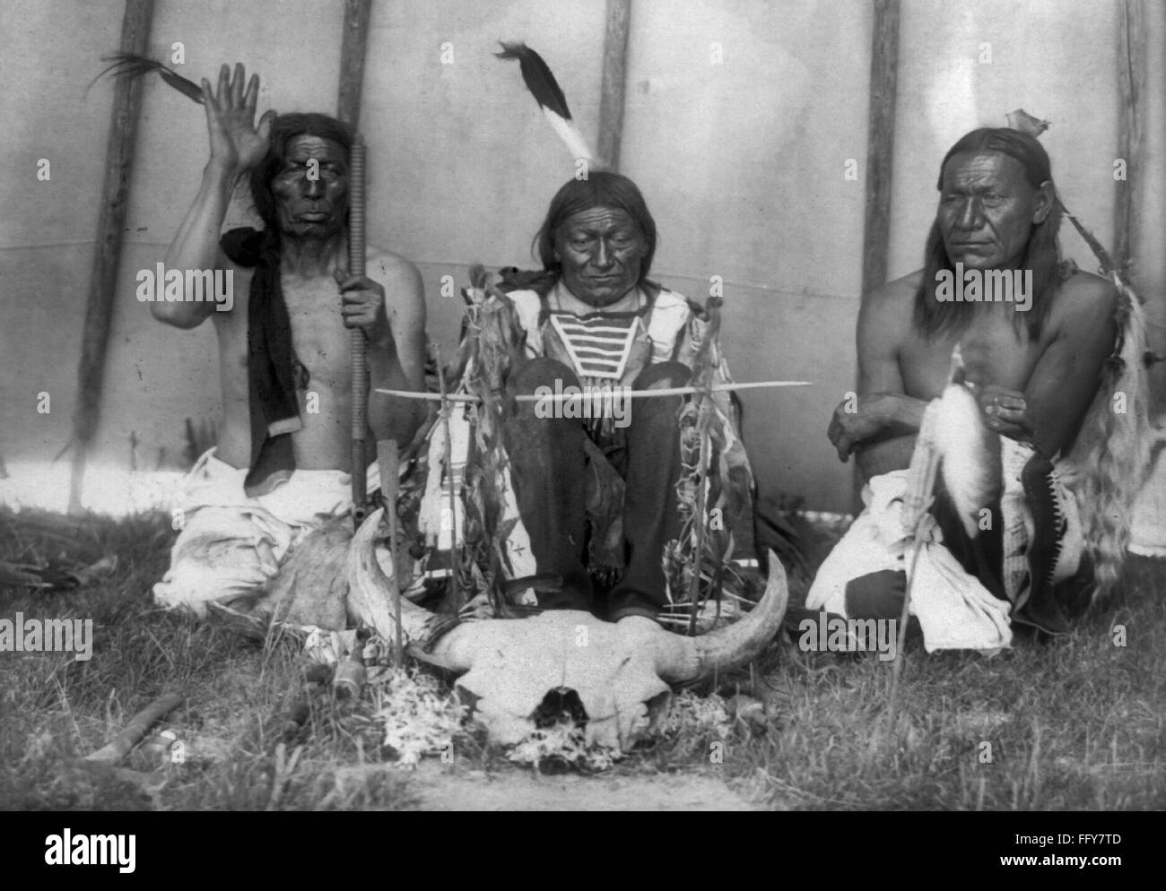 TETON RITUAL, c1907. /nThree Teton Native American, Slow Bull, Salive ...