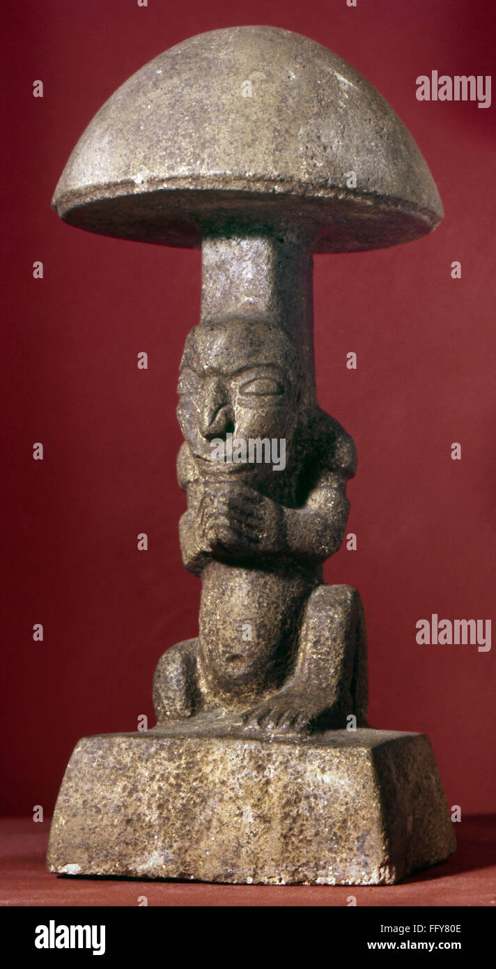 GUATEMALA: STONE FIGURE. /nStone sculpture of a mushroom in the shape ...