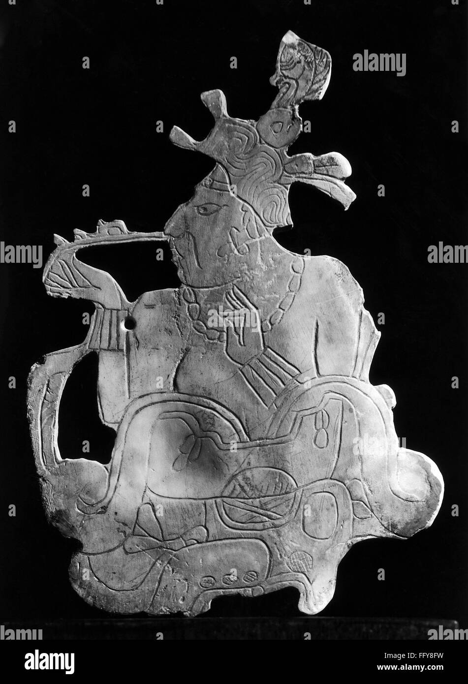 MEXICO: MAYAN ORNAMENT. /nPendant carved from an abalone shell, first ...