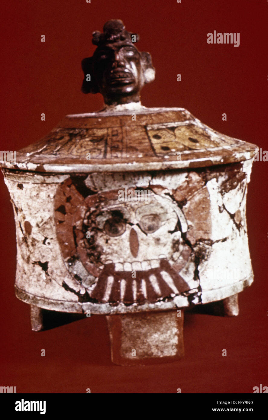 TIKAL: MAYAN VESSEL. /nMayan funerary cylindrical tripod vessel of ...