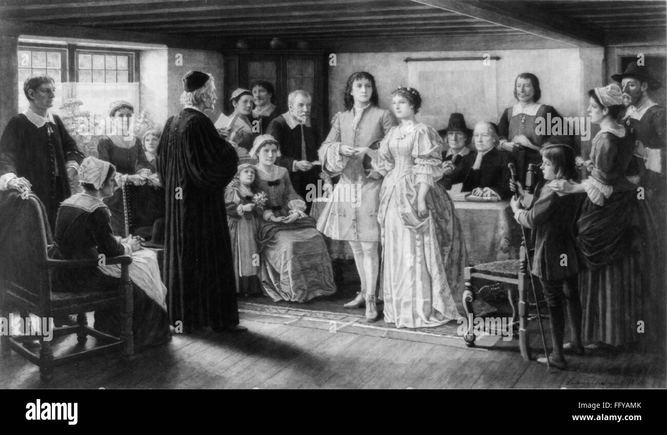 COLONIAL WEDDING, 1695. /nThe wedding of Dr. Francis Le Baron and Mary ...