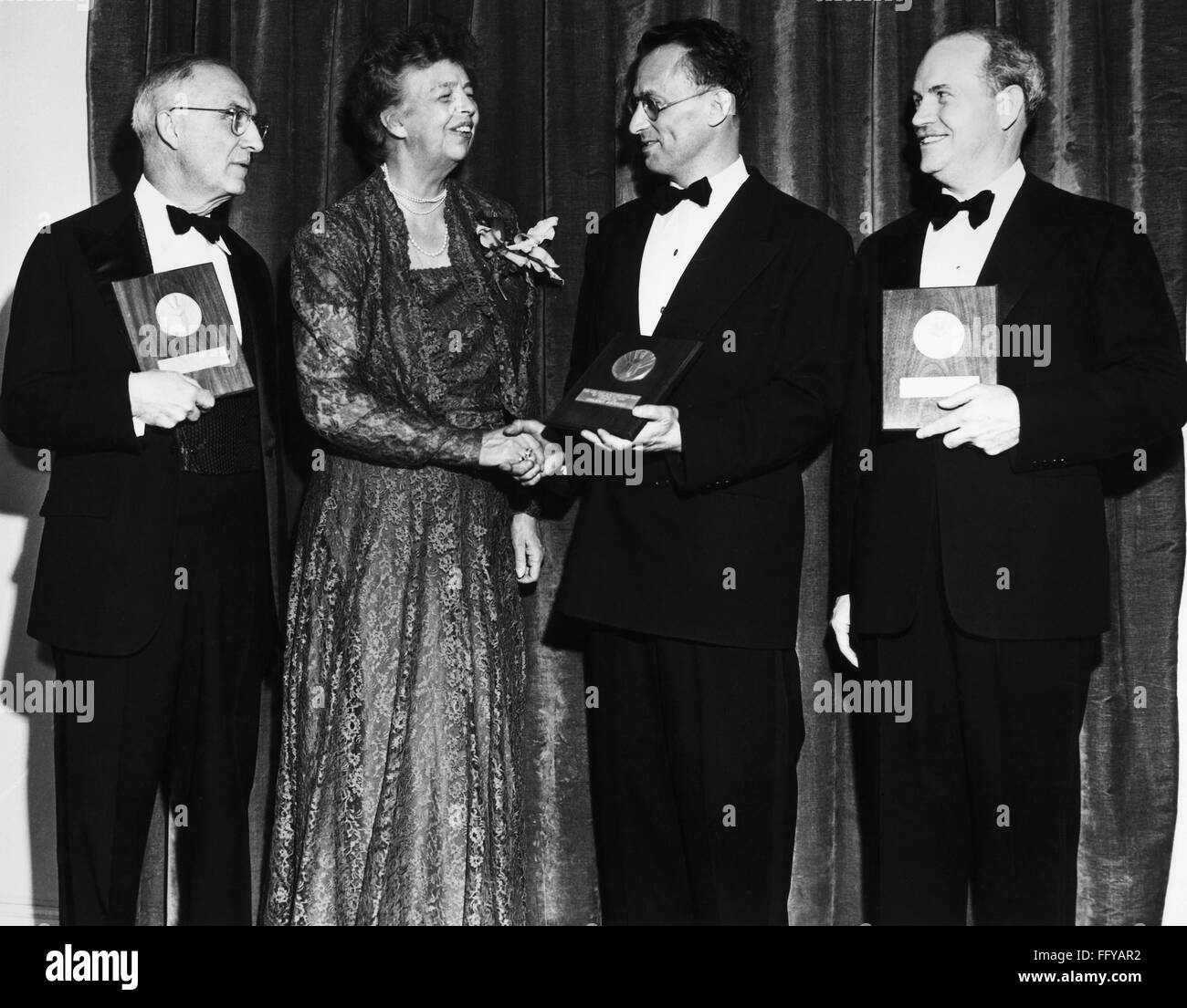 NELSON ALGREN (1909-1981). /nAmerican writer. Being congratulated by ...