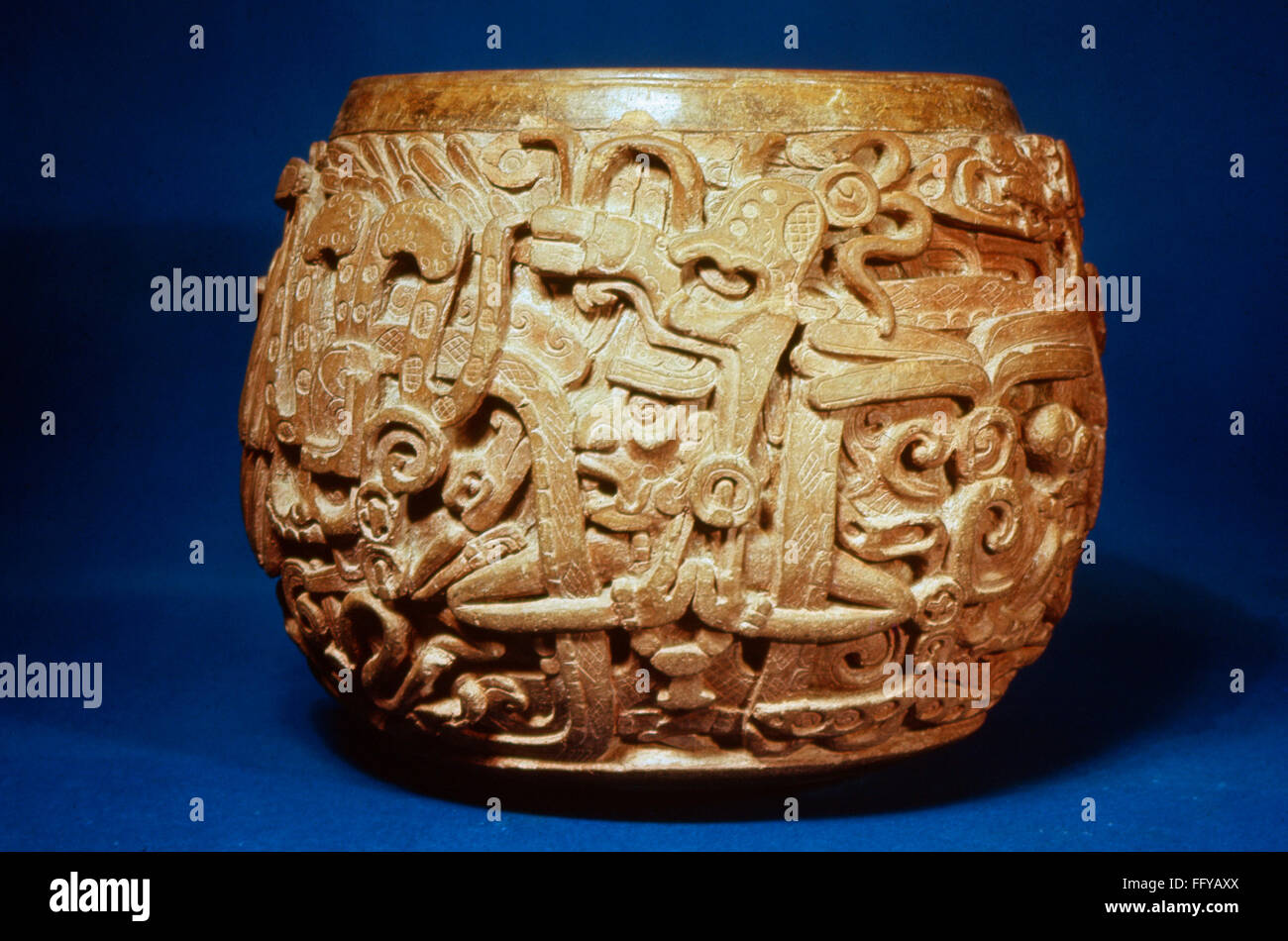 GUATEMALA: MAYAN VASE. /nMayan sculpted clay vase with a depiction of a ...