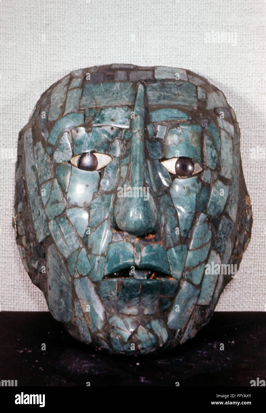 MEXICO: MAYAN MASK. /nJadeite, pearl shell and obsidian mosaic funerary ...