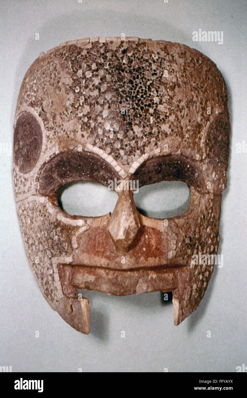 MEXICO: MIXTEC MASK. /nMixtec turquoise mosaic mask from Puebla, Mexico ...