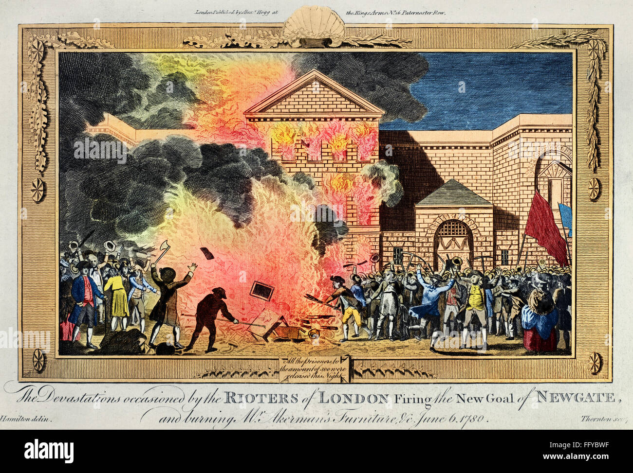 LONDON: GORDON RIOTS, 1780. /nA London mob burning Newgate prison on 6 ...