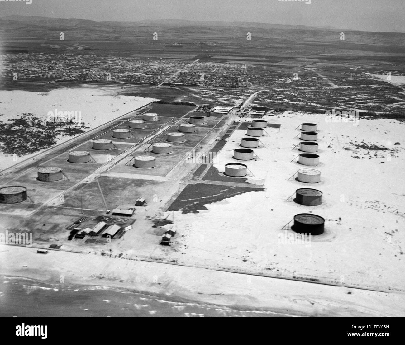 PALESTINE: OIL TANKS, 1937. /nOil tanks of the Iraq Petroleum Company ...
