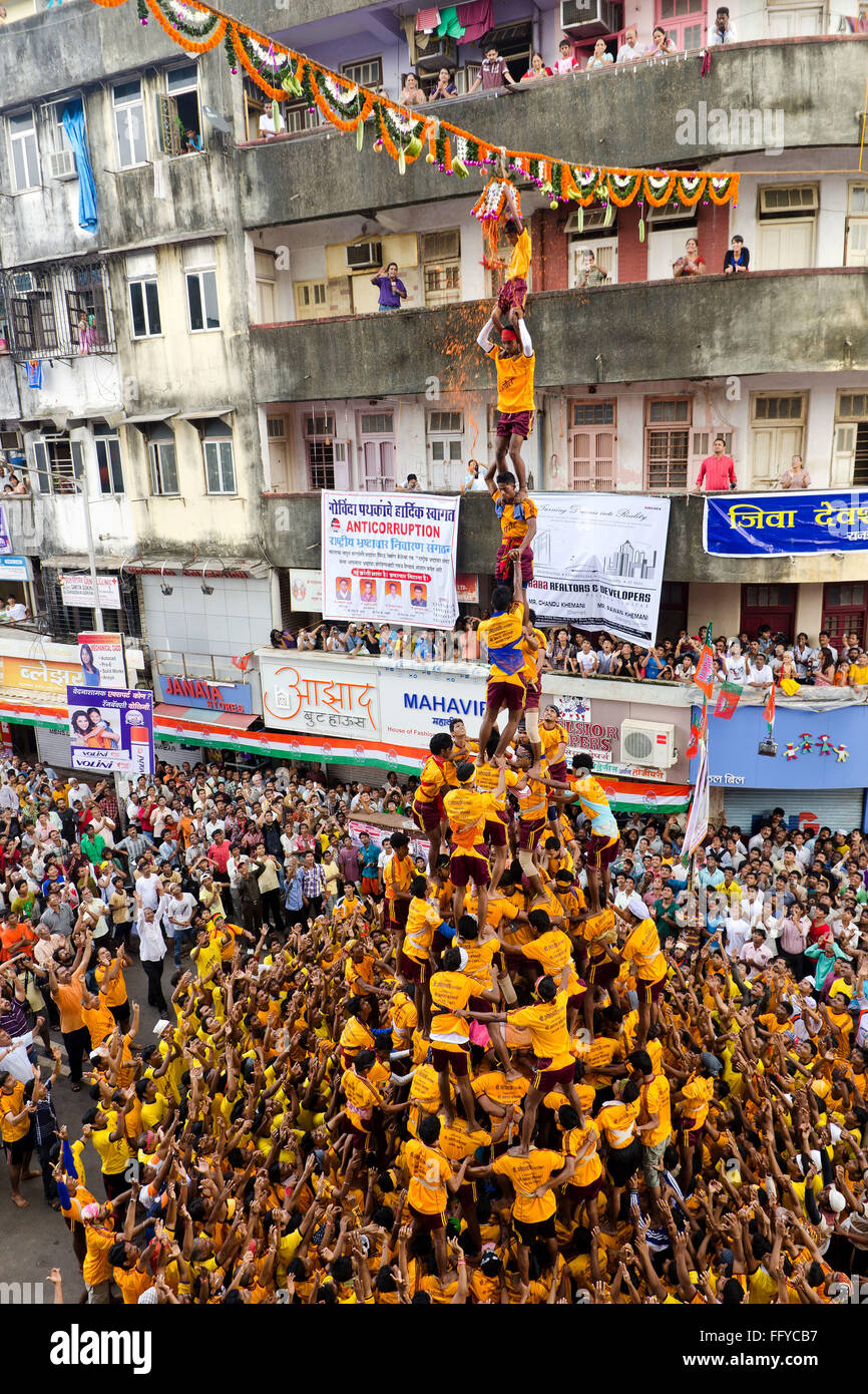 govindas preparing human pyramid to break dahi handi at dadar mumbai ...