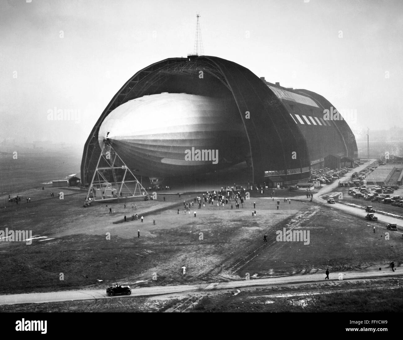 OHIO: GOODYEAR AIRDOCK. /nA dirigible in the Goodyear Airdock in Akron ...