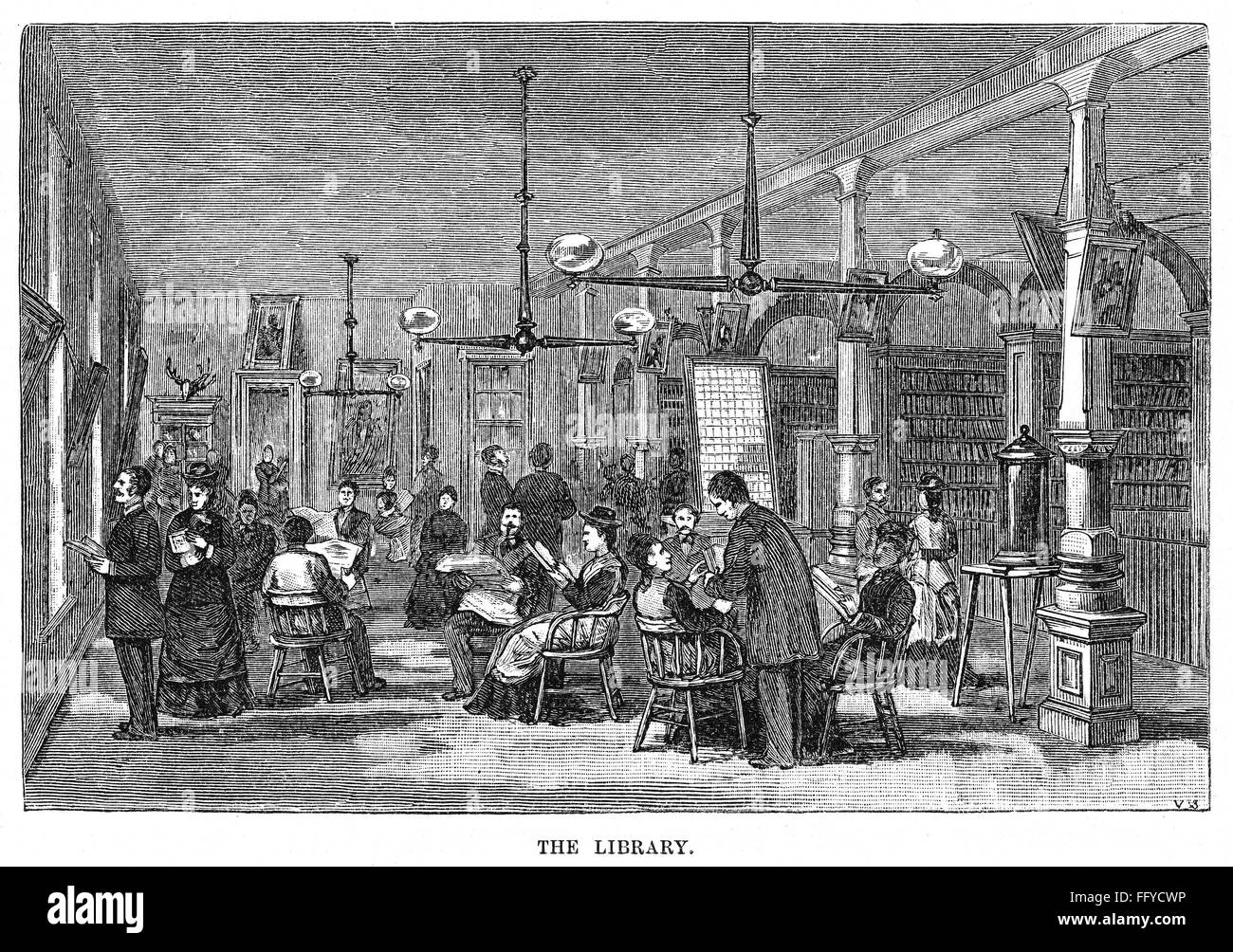 ATLANTA: LIBRARY, 1879. /nInterior view of a library on Marietta Street ...