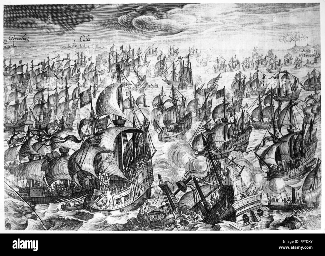 SPANISH ARMADA, 1588. /nThe Spanish Armada fighting against the English ...