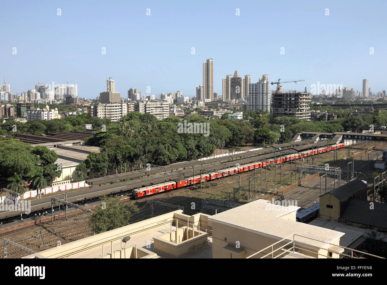 Aerial view of parel station ; Bombay Mumbai ; Maharashtra ; India ...