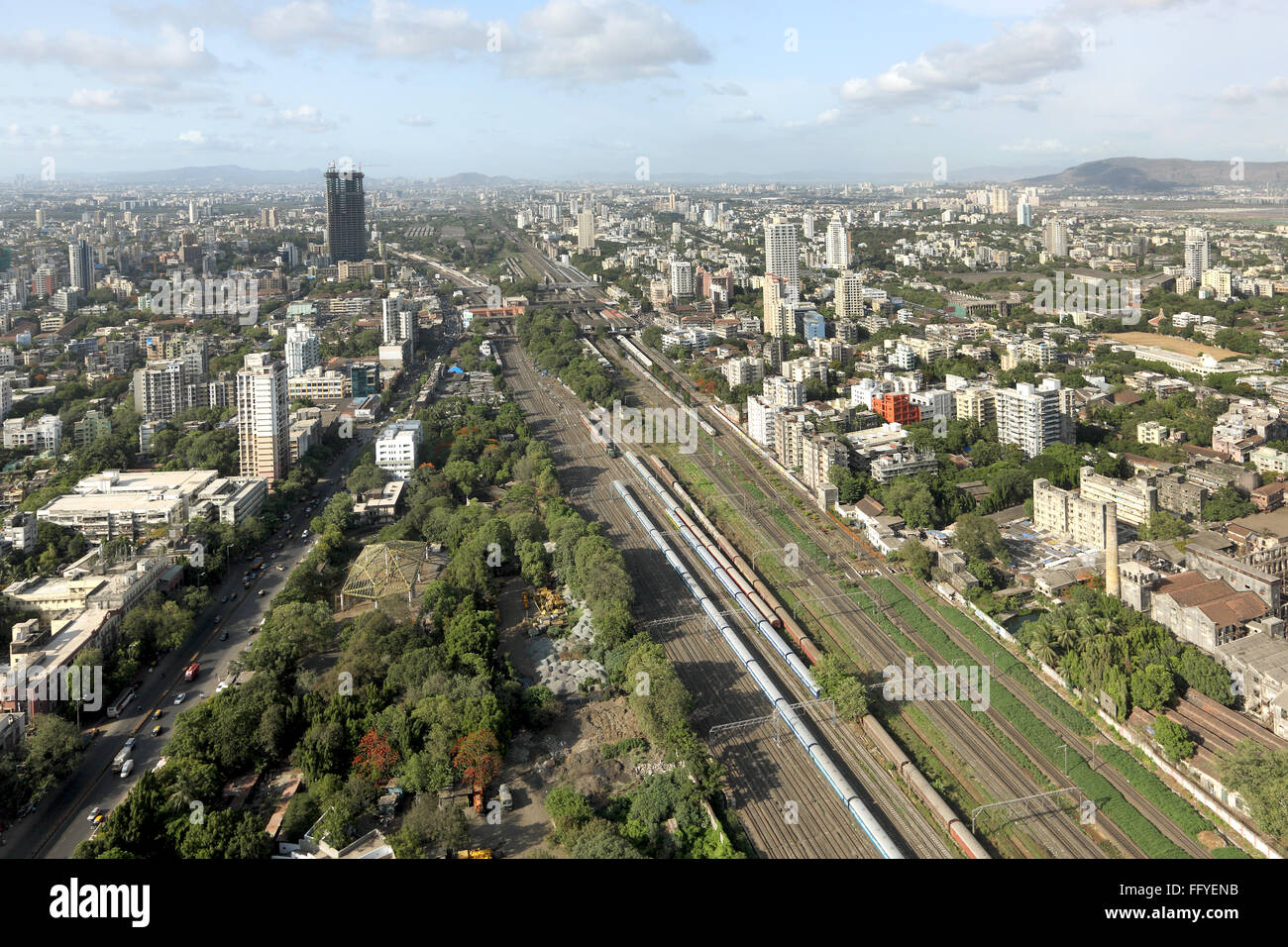 Aerial view of dadar and matunga with railway lines ; Bombay Mumbai ...