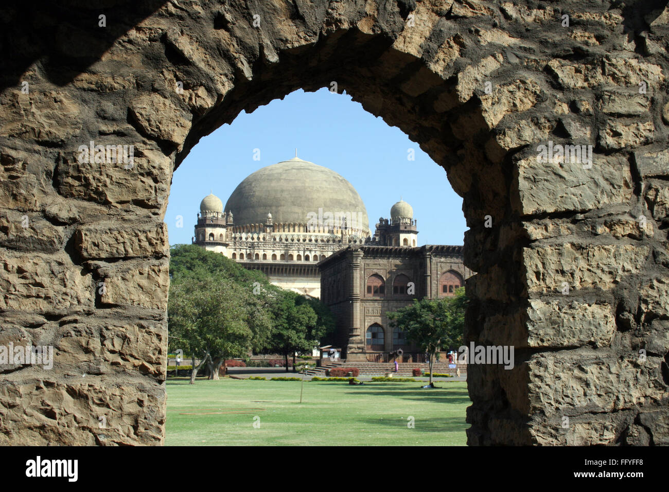 Gol Gumbaz through stone arch , Bijapur , Karnataka , India Stock Photo ...