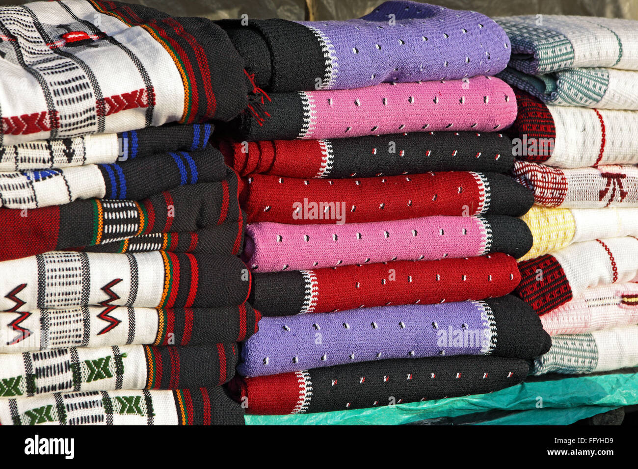 Colourful sheep wool shawls handicrafts ; Meghalaya ; India Stock Photo ...
