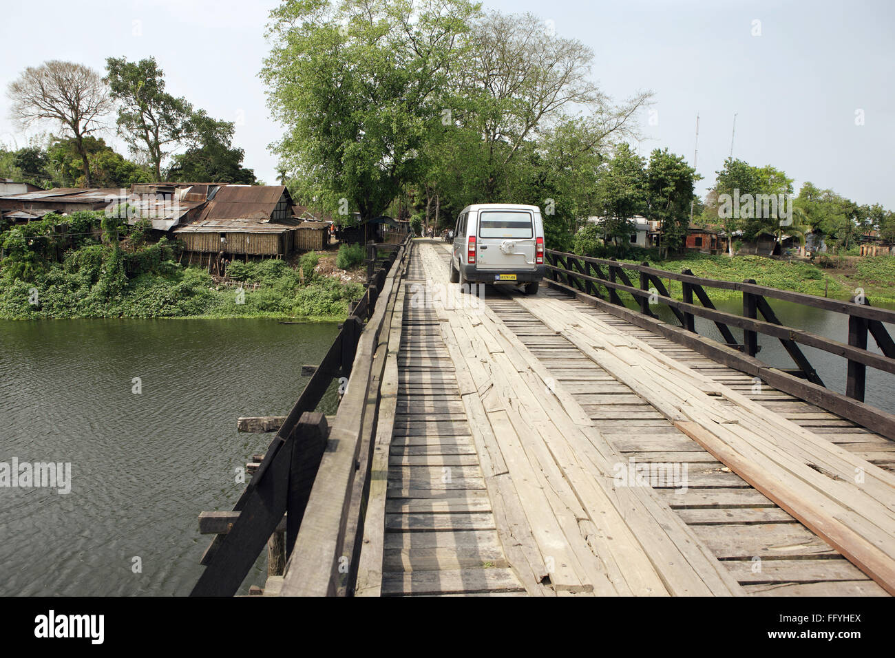 Wooden bridge at kamalabari ; Majuli Island ; Assam ; India Stock Photo ...