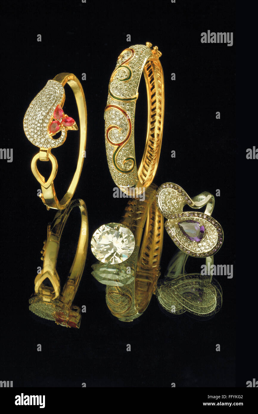 Diamond Jewellery rings and Bangle India Stock Photo - Alamy