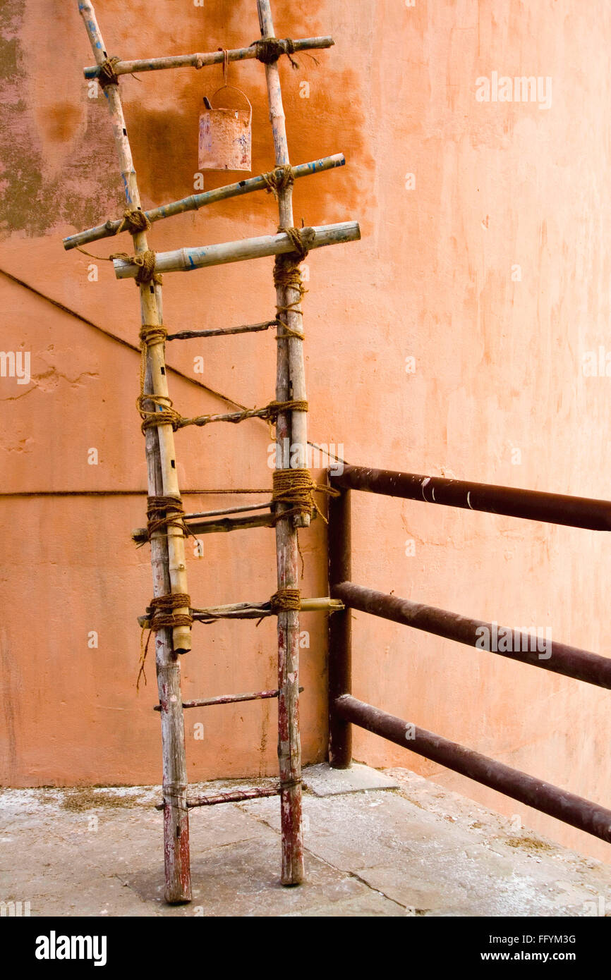 Bamboo stair at wall Stock Photo - Alamy