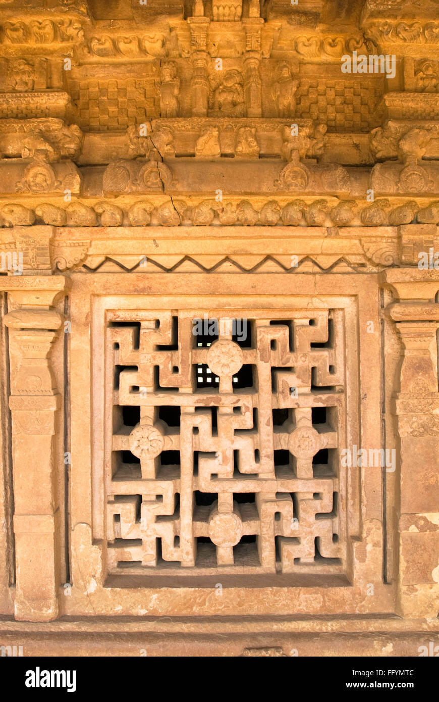 Carved stone window in Durga temple , Aihole , Karnataka , India Stock ...