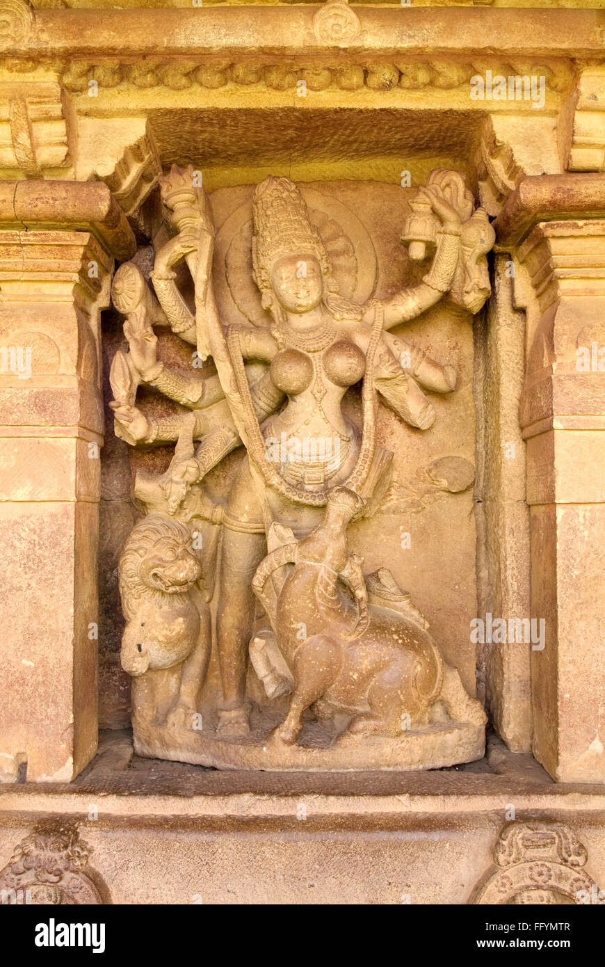 Mahishasuramardini Durga trampling buffalo demon in Durga temple ...