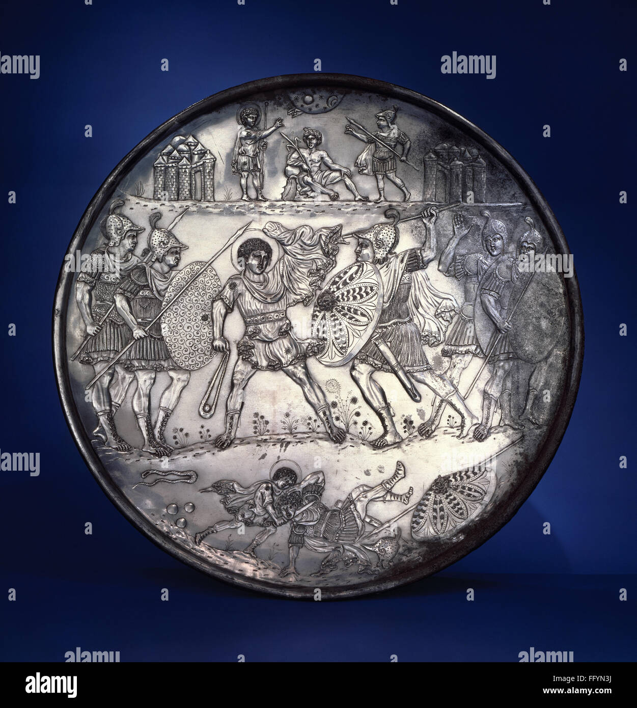 BYZANTINE PLATE. /nSilver plate depicting the battle of David and ...