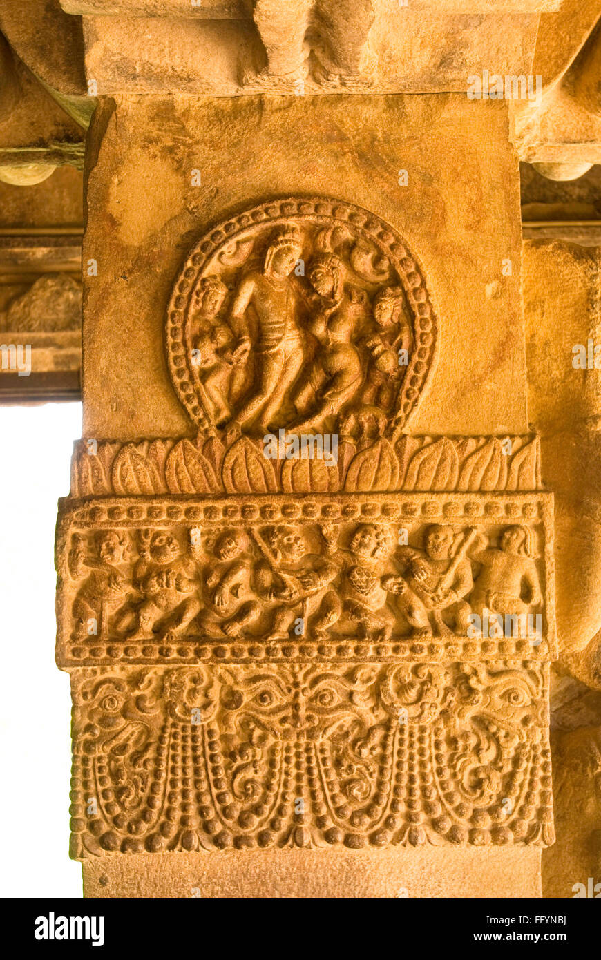 Column carvings in Durga temple , Aihole , Karnataka , India Stock ...